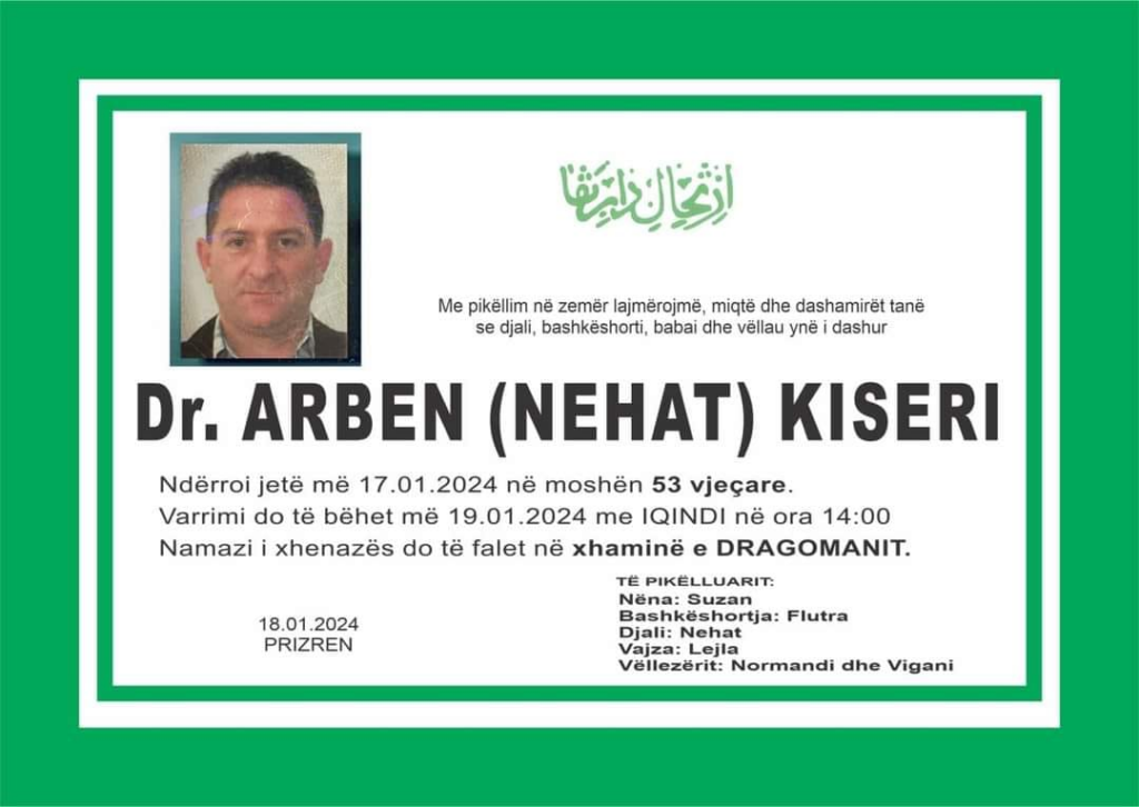 Sot i jepet lamtumira e fundit stomatologut nga Prizreni që u gjet i ...