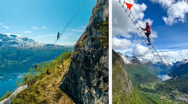 Shkalla e litarit ‘më e frikshme në botë’ mban alpinistët varur në 1000 ...